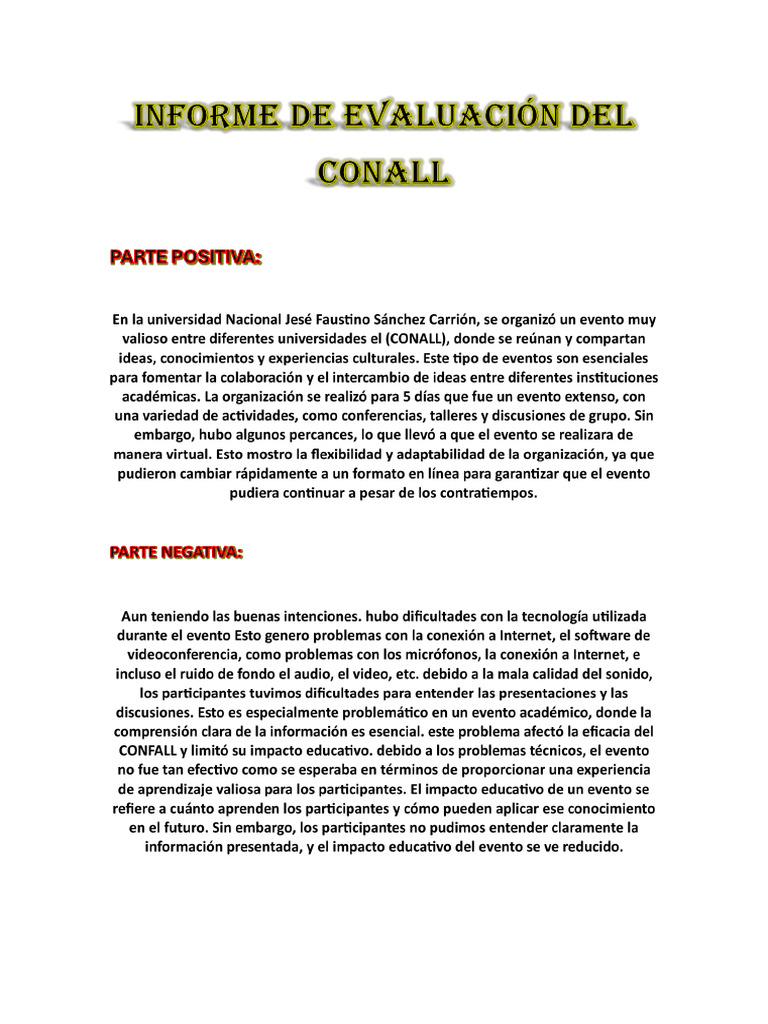 Informe de Evaluación Del Conall | PDF