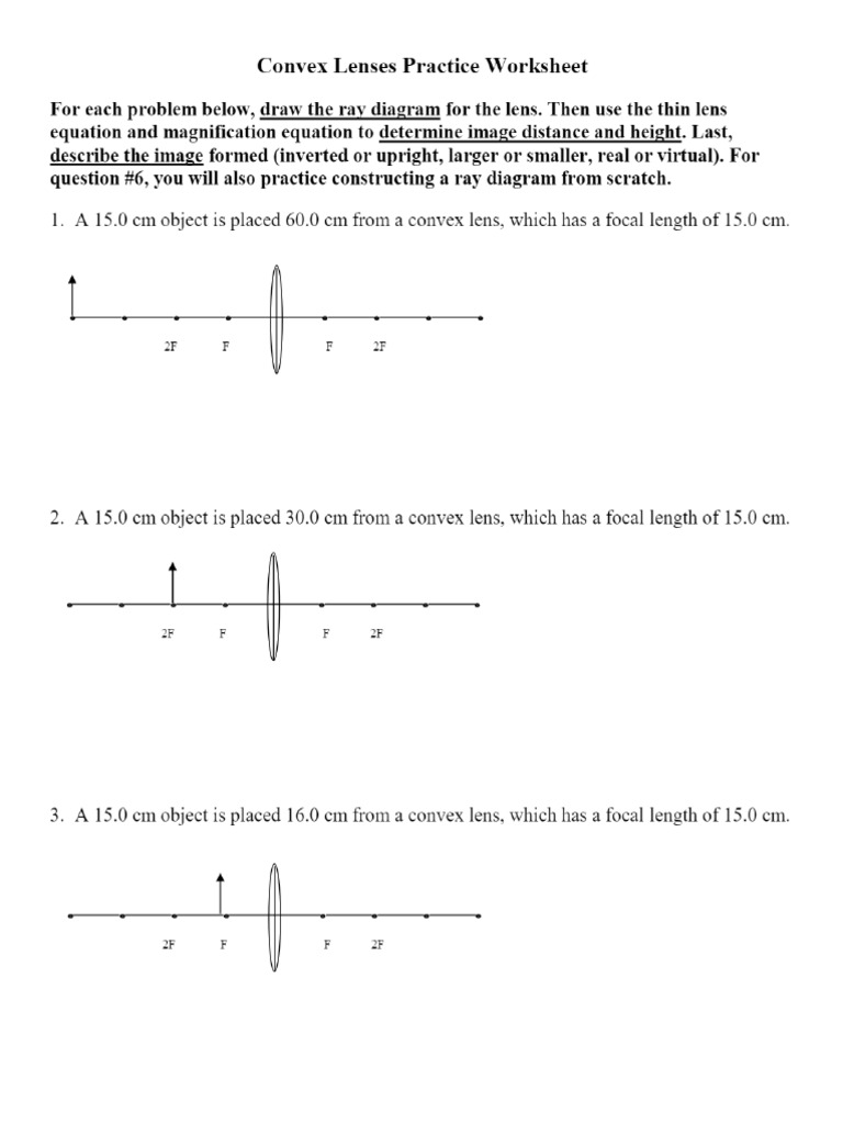 Convex Lenses Practice Worksheet | PDF
