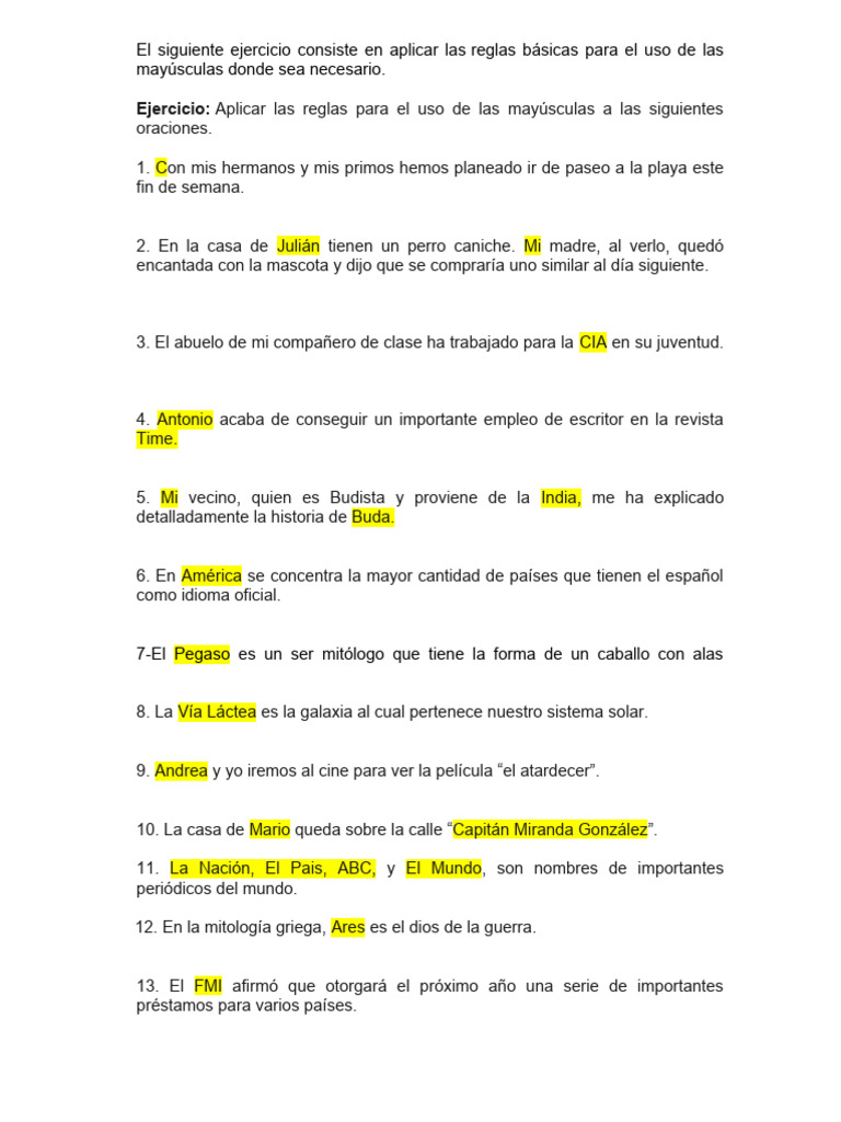 Ejercicio de Mayusculas | PDF