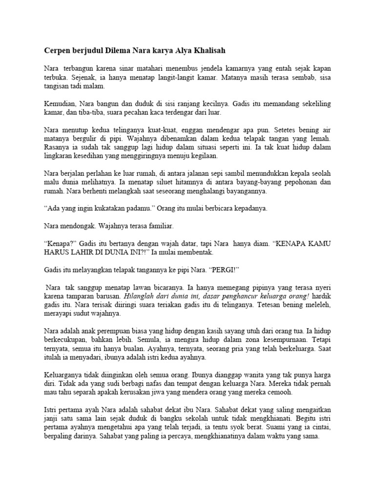 Cerpen Berjudul Dilema Nara Karya Alya Khalisah | PDF