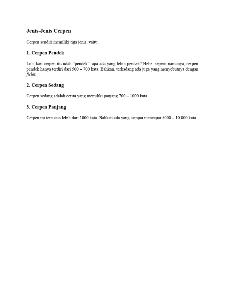 Jenis Jenis Cerpen | PDF