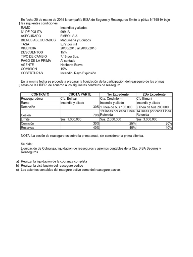 4 Ejercicio Reaseguro | PDF | Reaseguro | Seguro