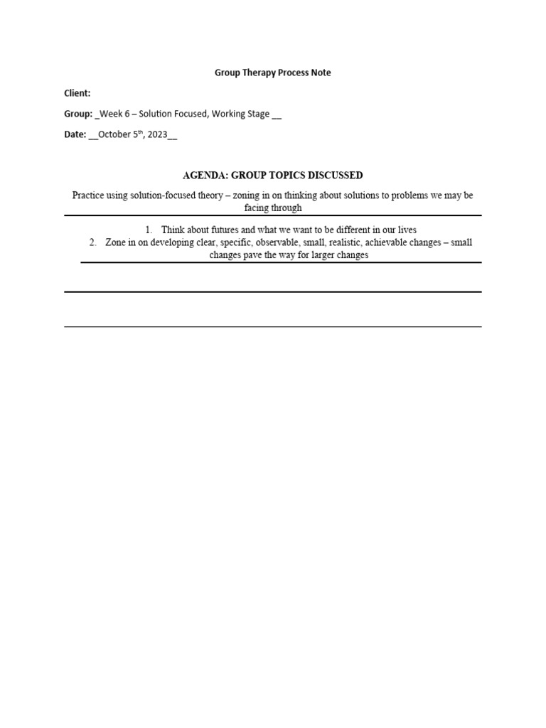 Group Therapy Process Note (SOAP) | PDF | Psychotherapy | Behavior ... Group Therapy Process Note (SOAP) | PDF | Psychotherapy | Behavior ...