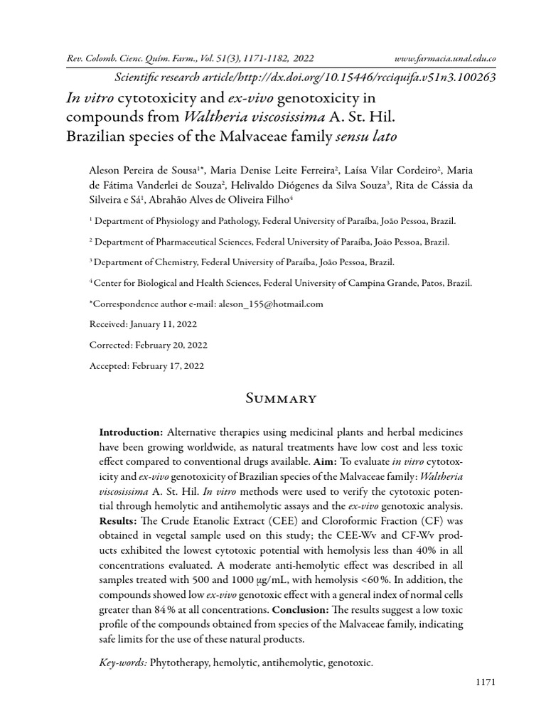 ALESON - in Vitro Cytotoxicity and Ex-Vivo Genotoxicity in Compounds ...