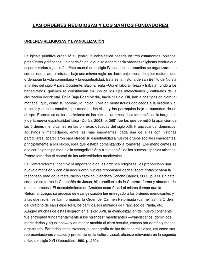 Órdenes Religiosas y sus Fundadores | PDF | Clero | Edades medias