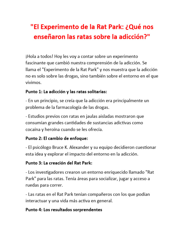 Rat Park: Entorno y Adicción en Ratas | PDF