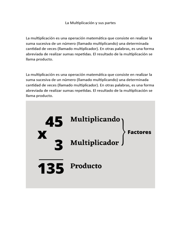 La Multiplicación y sus Partes | PDF