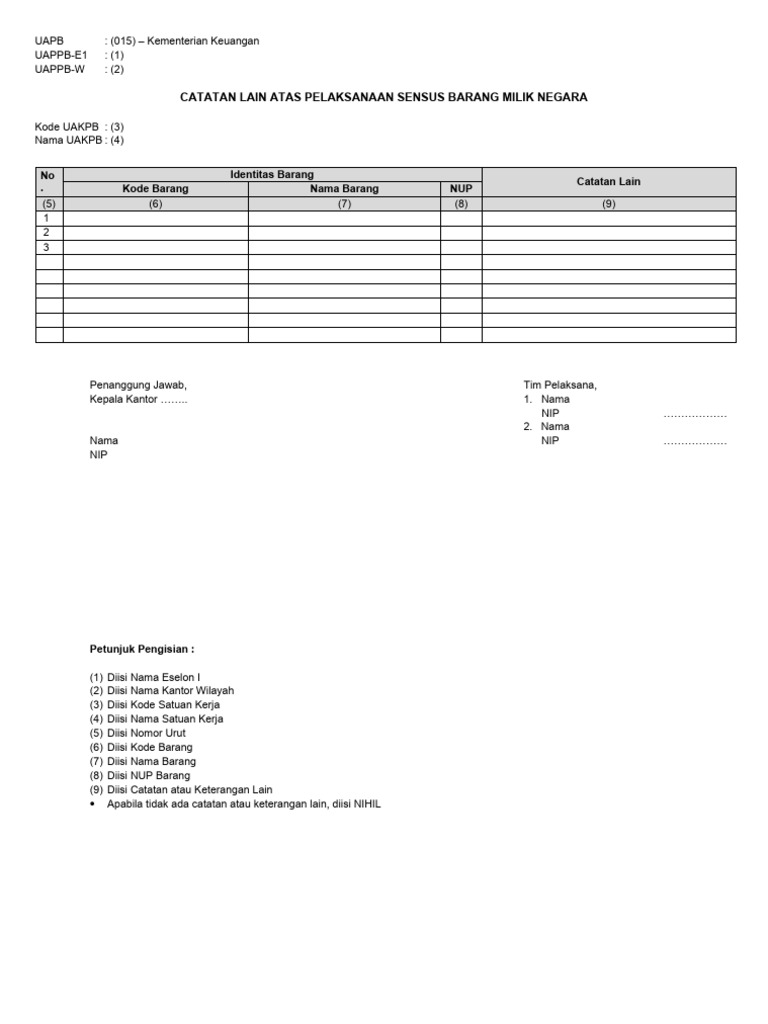 Format Catatan Lain Sensus BMN | PDF