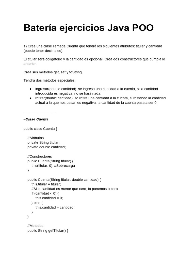Ejercicios Java: Clases y Objetos | PDF | Constructor (Programación Orientada a Objetos ...