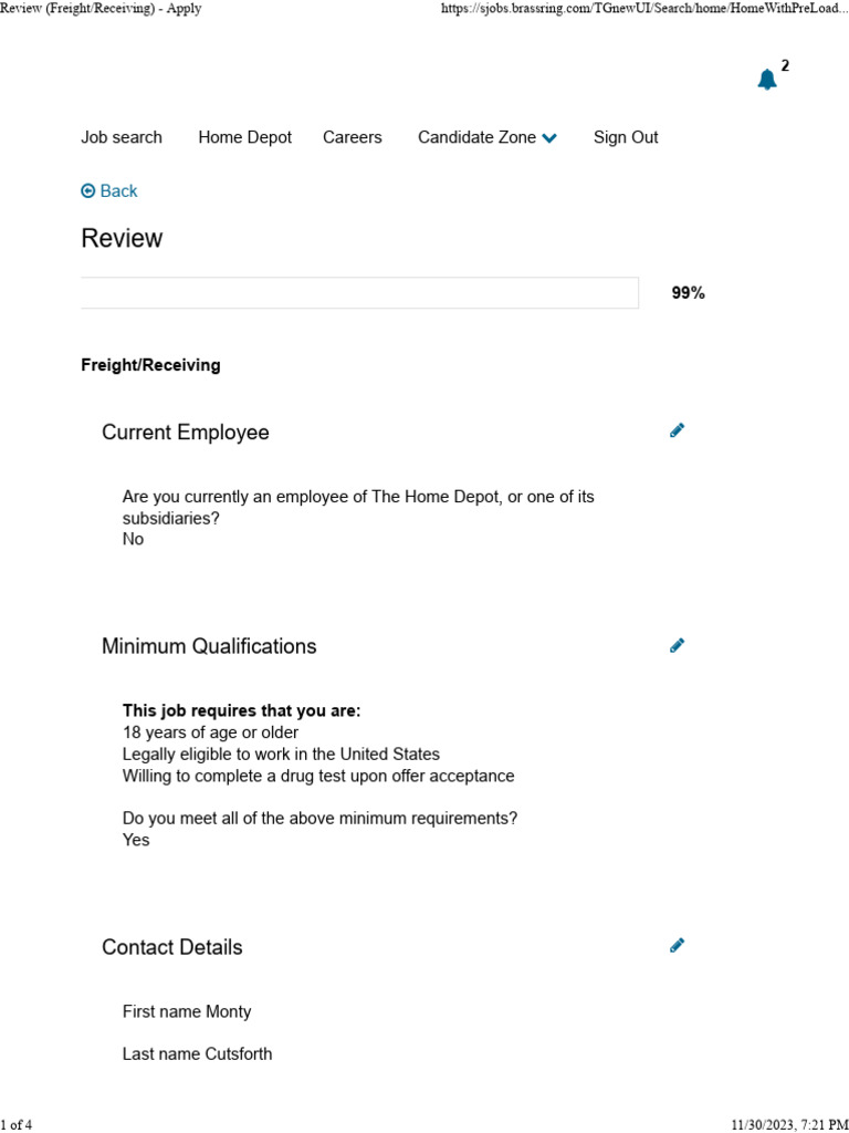 Home Depot Freight/Receiving Job Application | PDF