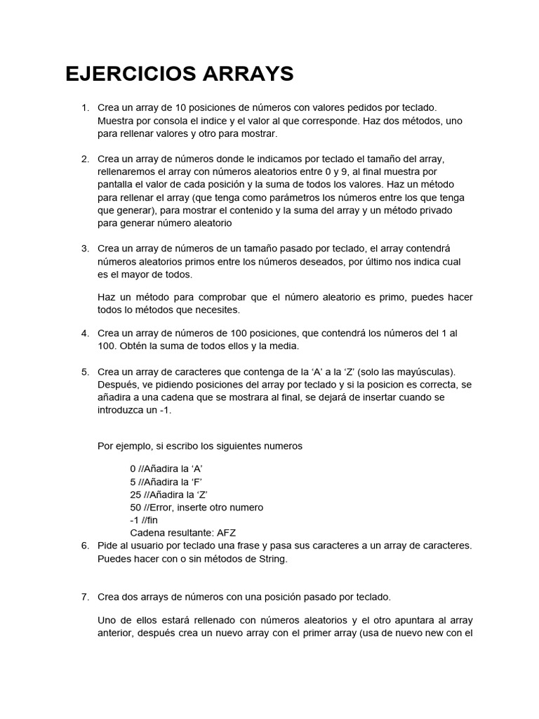 Ejercicios Arrays | PDF | Teclado | Programación de computadoras