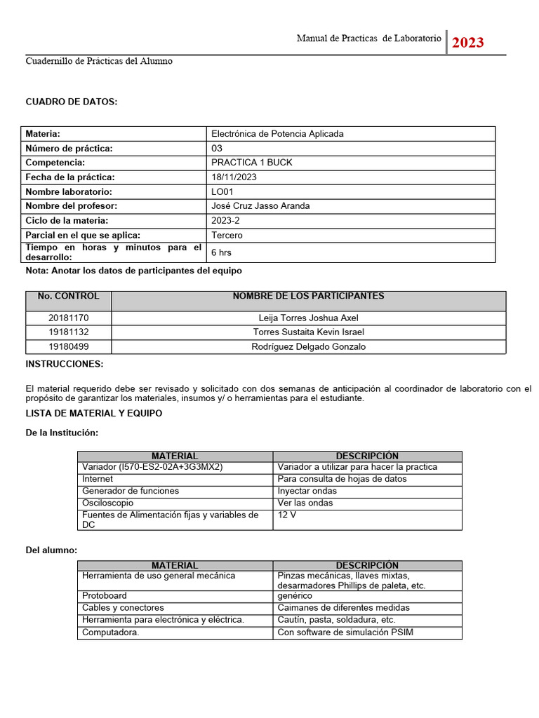 Practica No. 1 El BUCK | PDF | Electromagnetismo | Electrónica