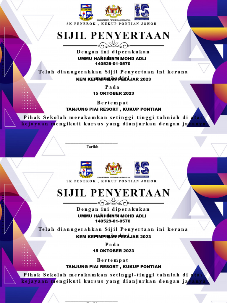 Contoh Sijil Kem Kepimpinan 2023 | PDF