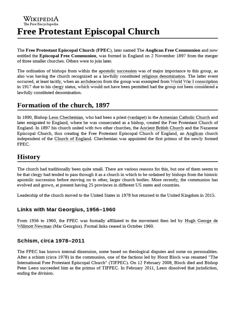Free Protestant Episcopal Church | PDF | Christian Denominational ...