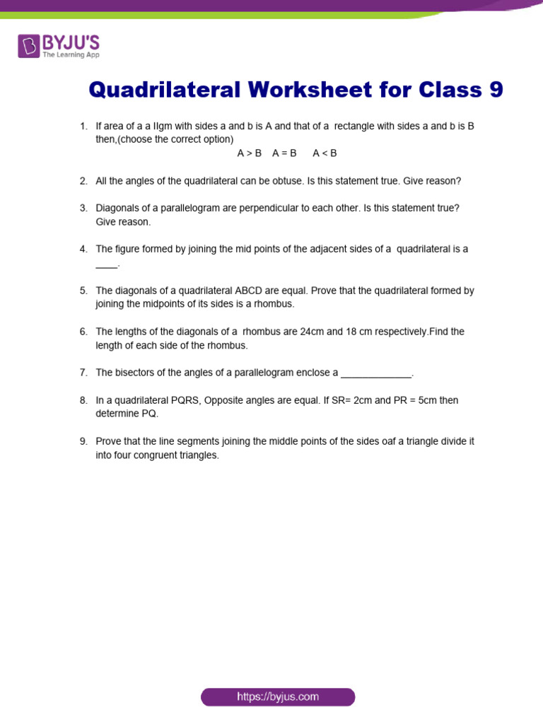 Quadrilateral Worksheet For Class 9 | PDF | Home & Garden | Science ...