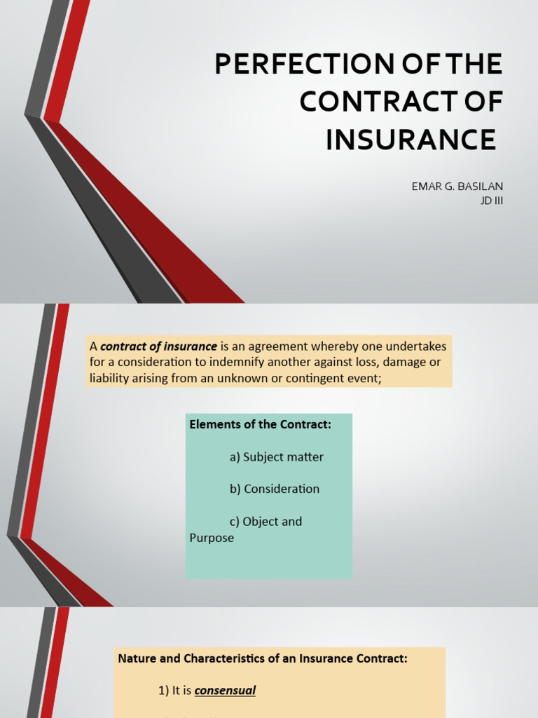 Perfection of The Contract of Insurance | PDF | Insurance | Life Insurance