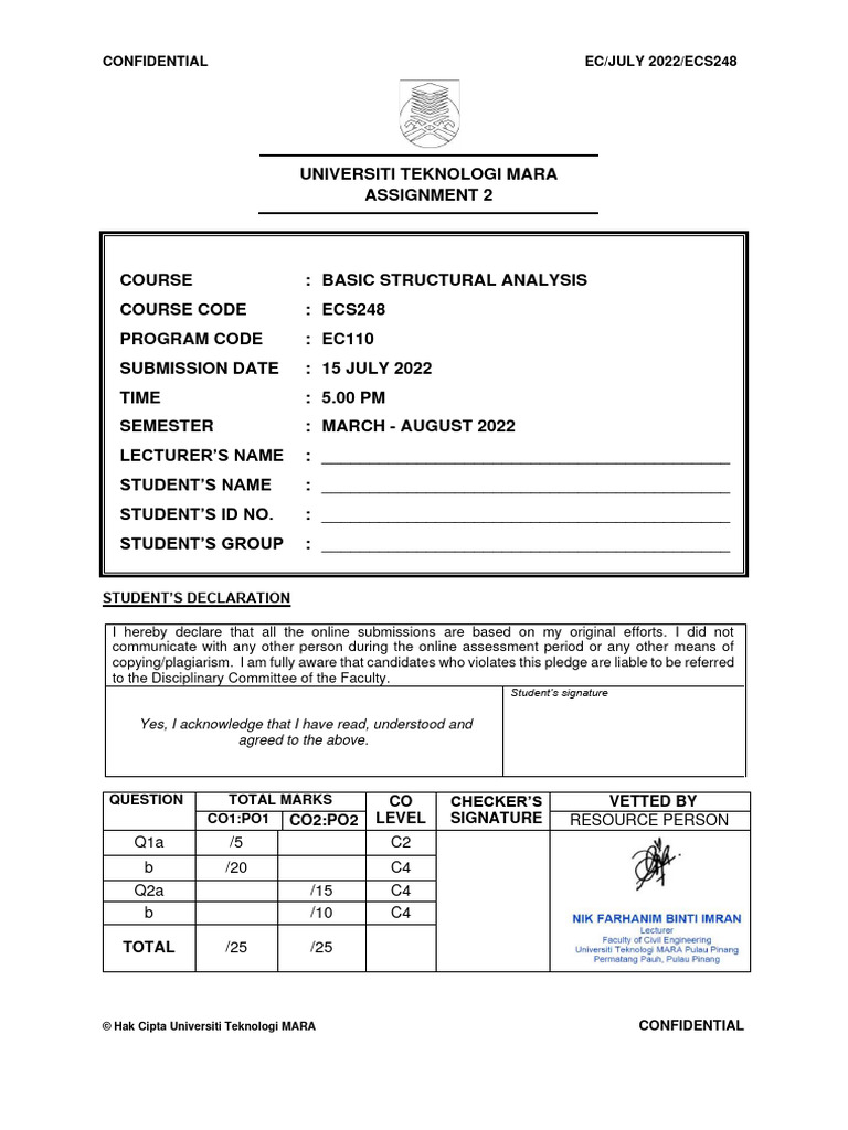 ECS248 Basic Structural Analysis Assignment | PDF | Continuum Mechanics ...