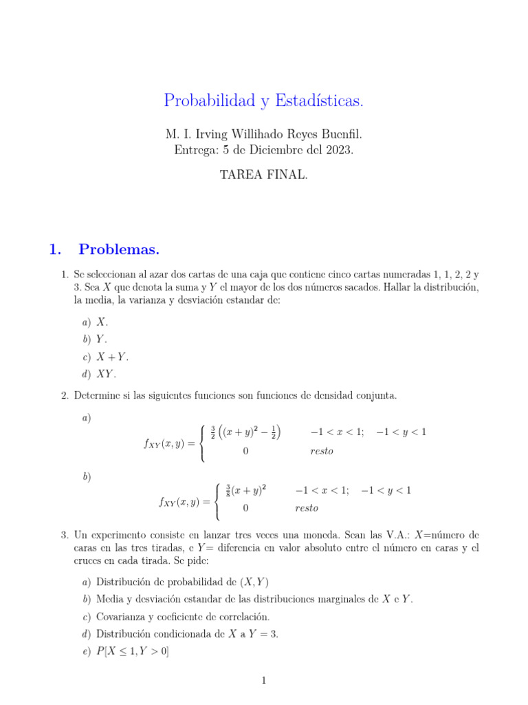 Probabilidad y Estad Isticas.: 1. Problemas | Descargar gratis PDF ...