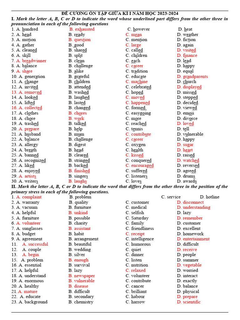 E10 Review U123 Key | PDF
