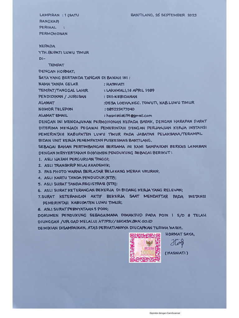 Surat Lamaran New Nia Ematerai | PDF