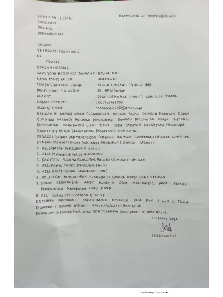 Surat Lamaran Erna | PDF