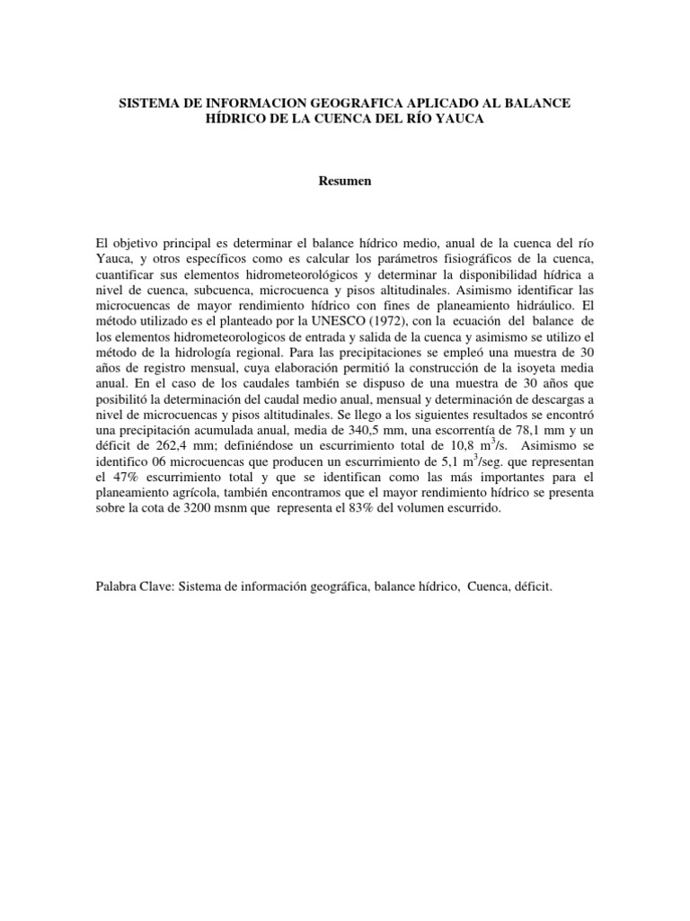 Sistema de Informacion Geografica Aplicado Al Balance Hídrico de La Cuenca Del Río Yauca | PDF ...