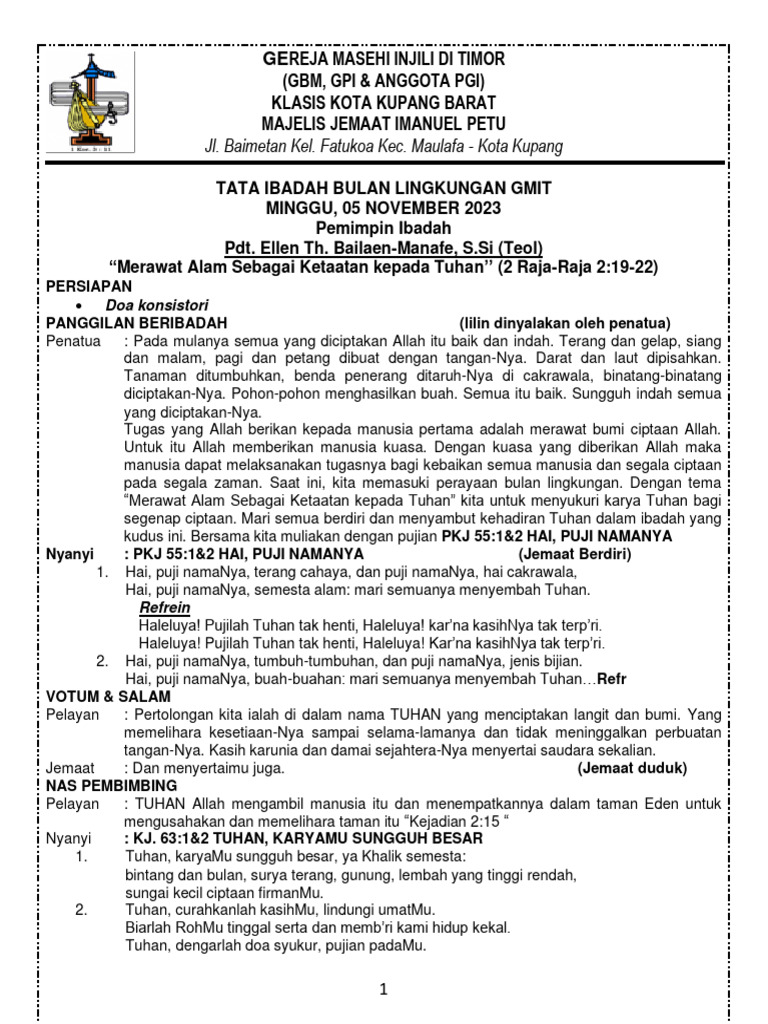 Liturgi Minggu 05 November 2023 | PDF