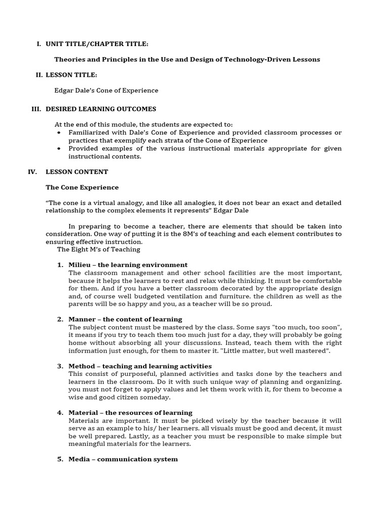 Edgar Dales Cone of Experience | PDF | Experience | Learning