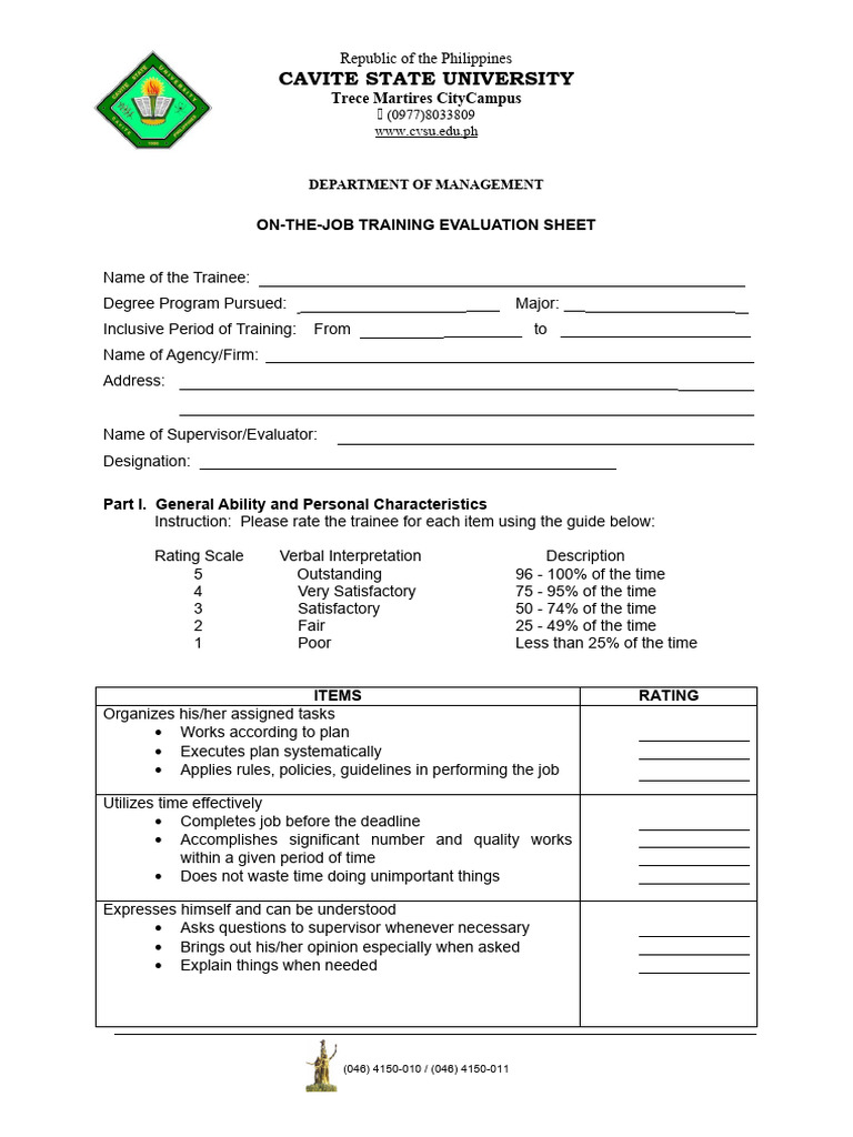 CvSU WFH OJT Performance Evaluation Form Cemds 2.7.22 | PDF | Skill | Human Communication