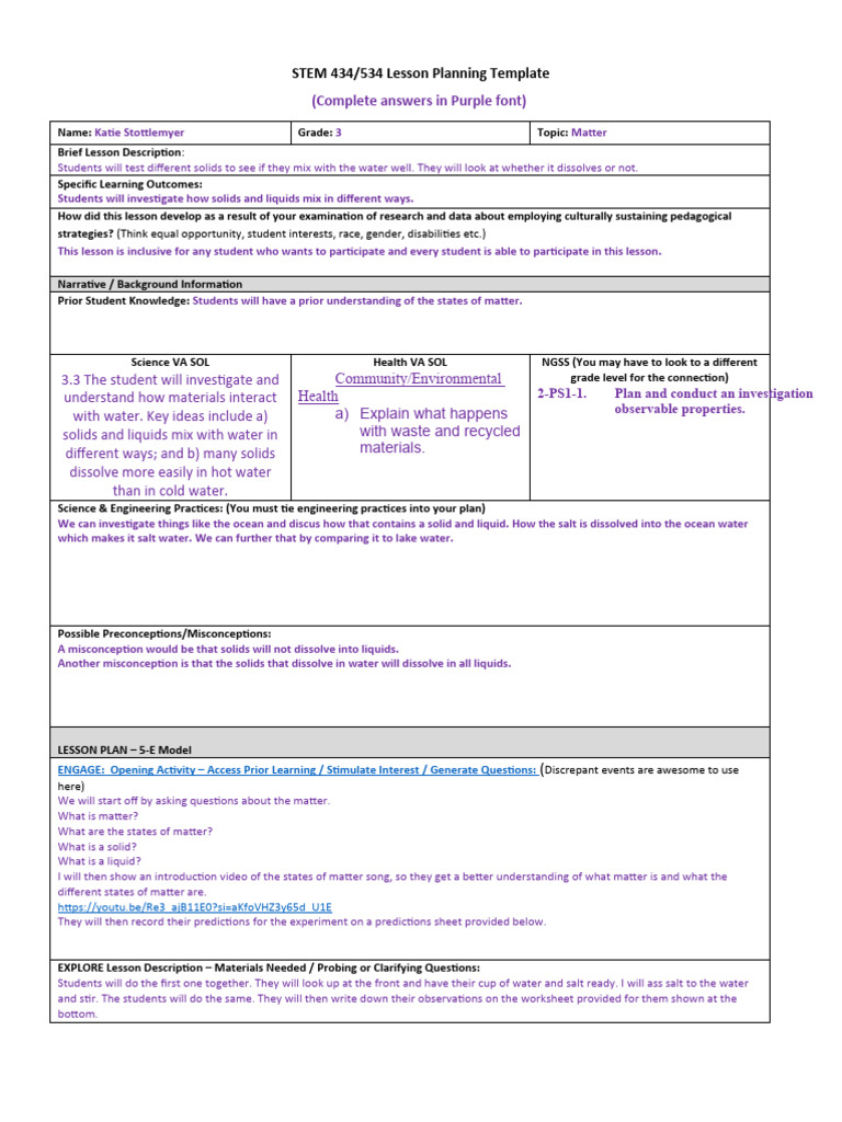 5e Lesson Planning Template-1 | PDF | Water | Learning