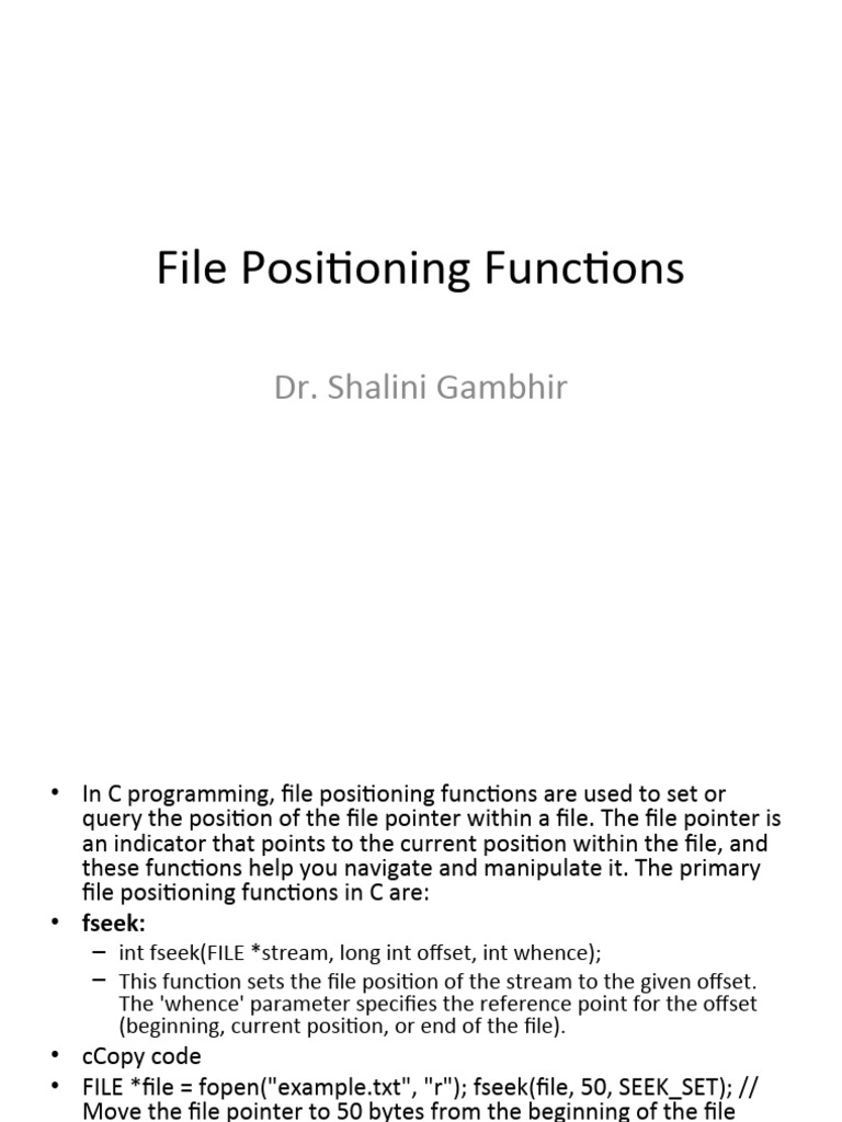 File Positioning Functions | PDF | Pointer (Computer Programming) | Text File