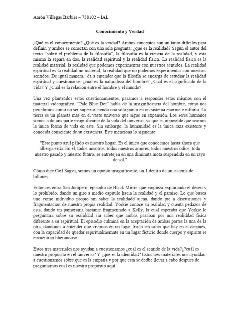 Conocimiento y Verdad | PDF | Realidad | Verdad