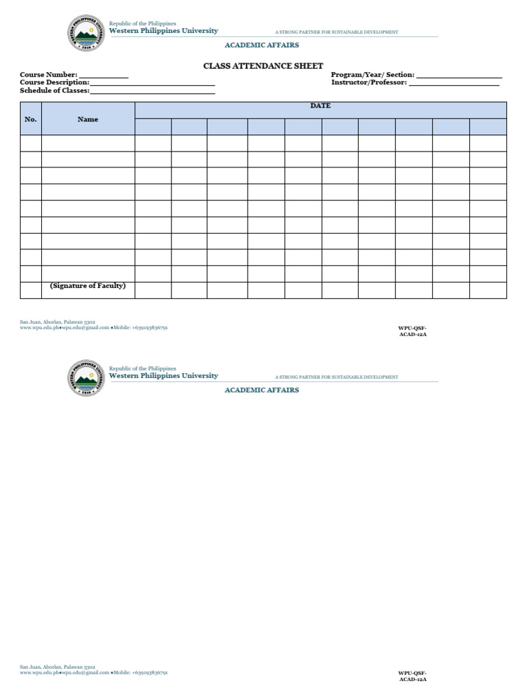 12-Class Attendance Sheet | PDF