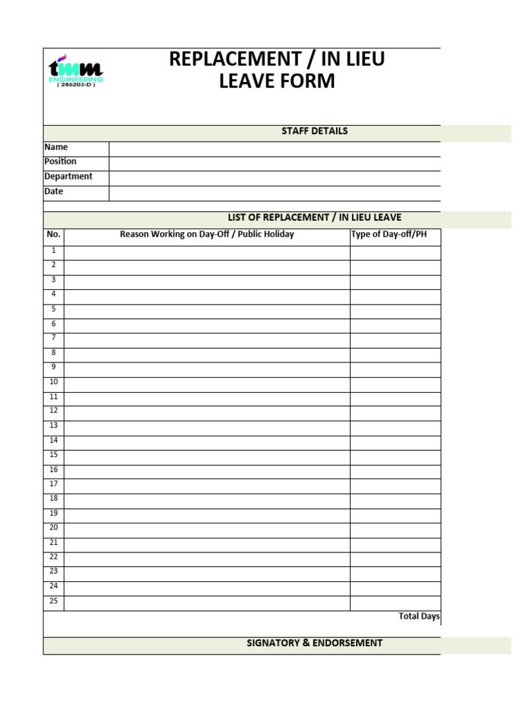 002 Admin Form (Replacement Leave) | PDF | Business | Technology ...