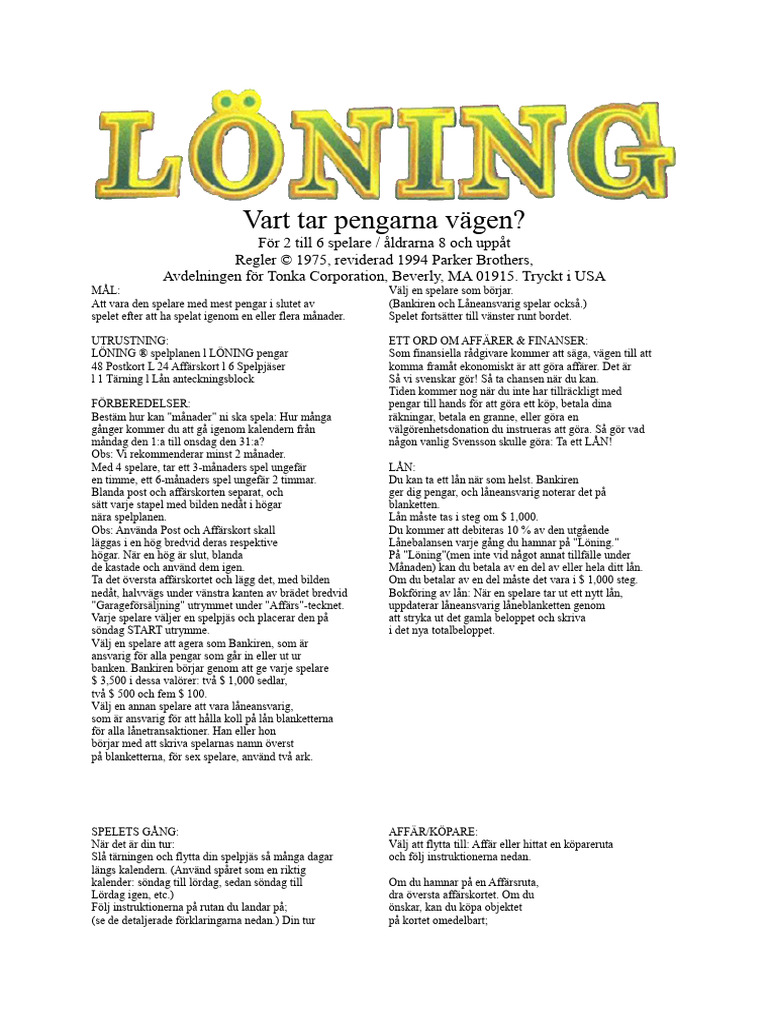 Löning Regler Spel | PDF