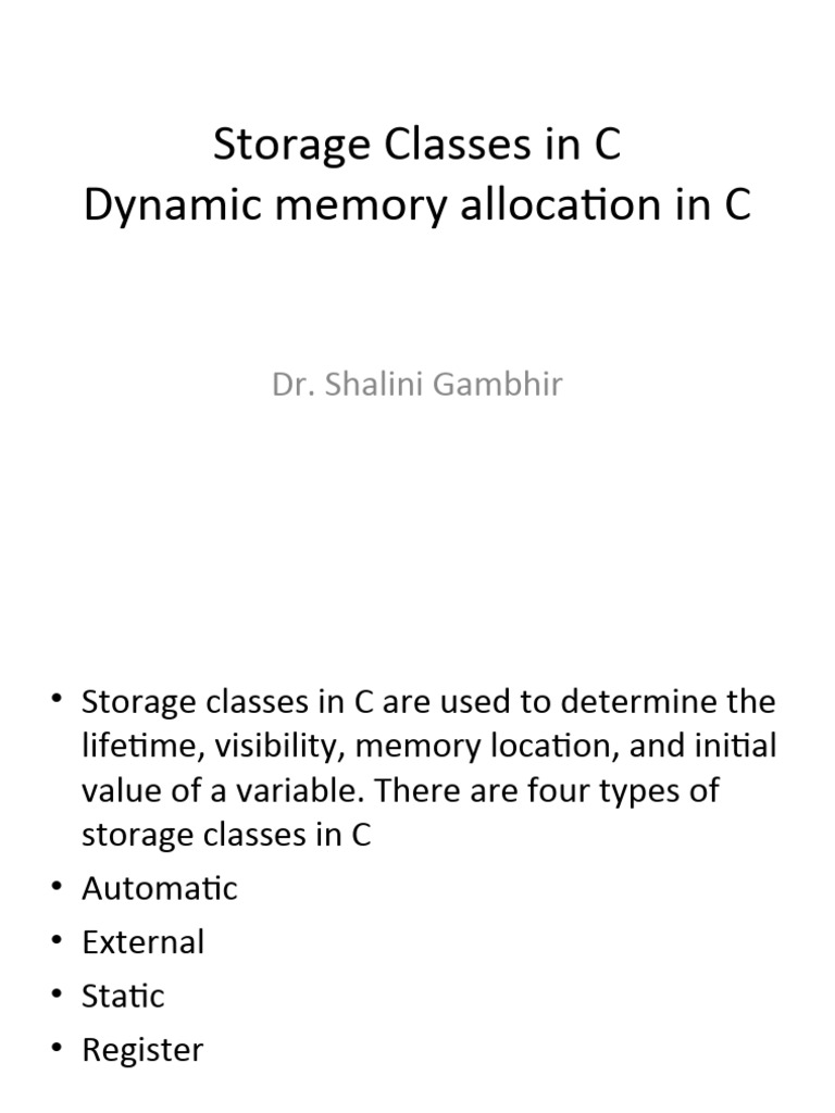 Storag Classanddynamic Memory Allocation Pdf Variable Computer Science C Programming