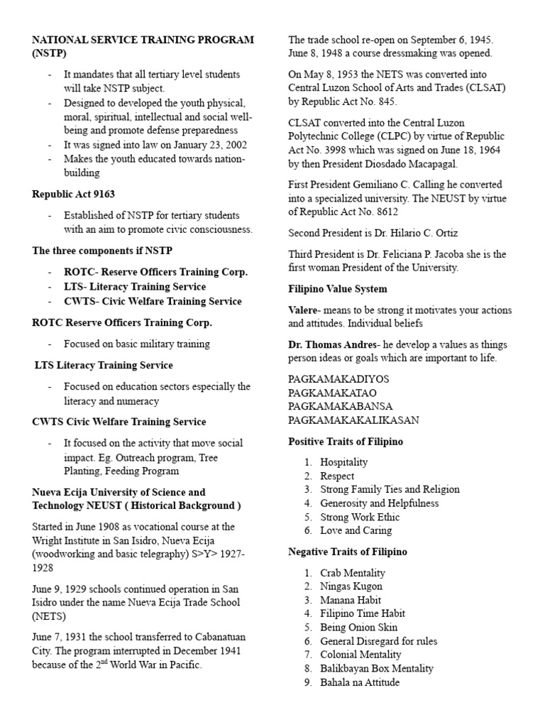 National Service Training Program | PDF | Reason | Psychological Concepts