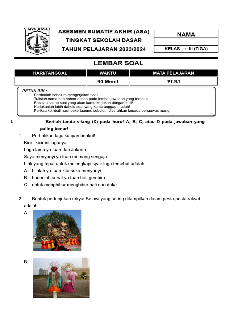Soal PLBJ Kelas III SD | PDF