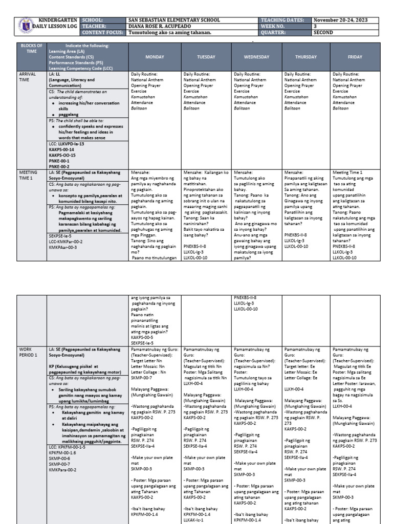 DLL Kinder Q2 W3 | PDF