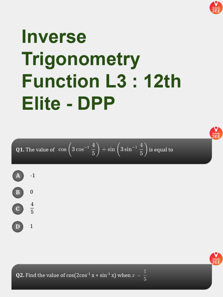 Inverse+Trigonometry+Function+L3+DPP+ +12th+elite | PDF | Triangle Geometry | Mathematical Concepts