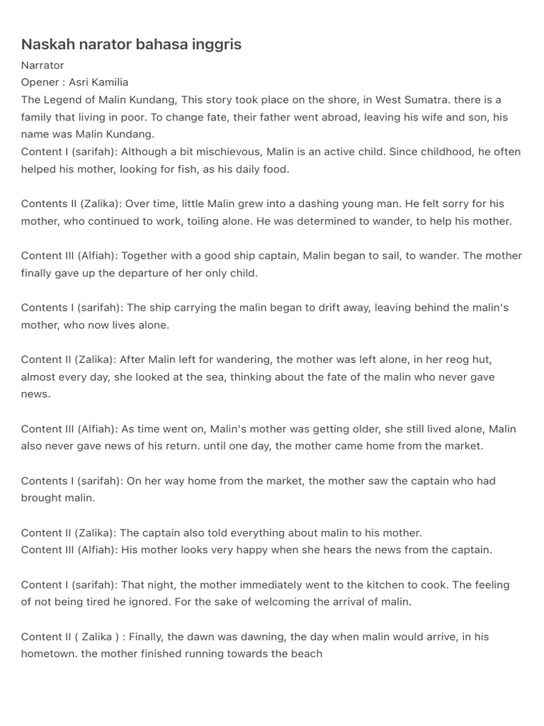 Naskah Narator Bahasa Inggris | PDF