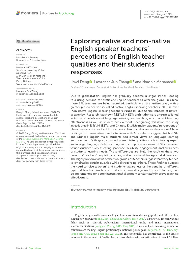 Exploring Native and Non-Native English Speaker Te | PDF | English As A ...