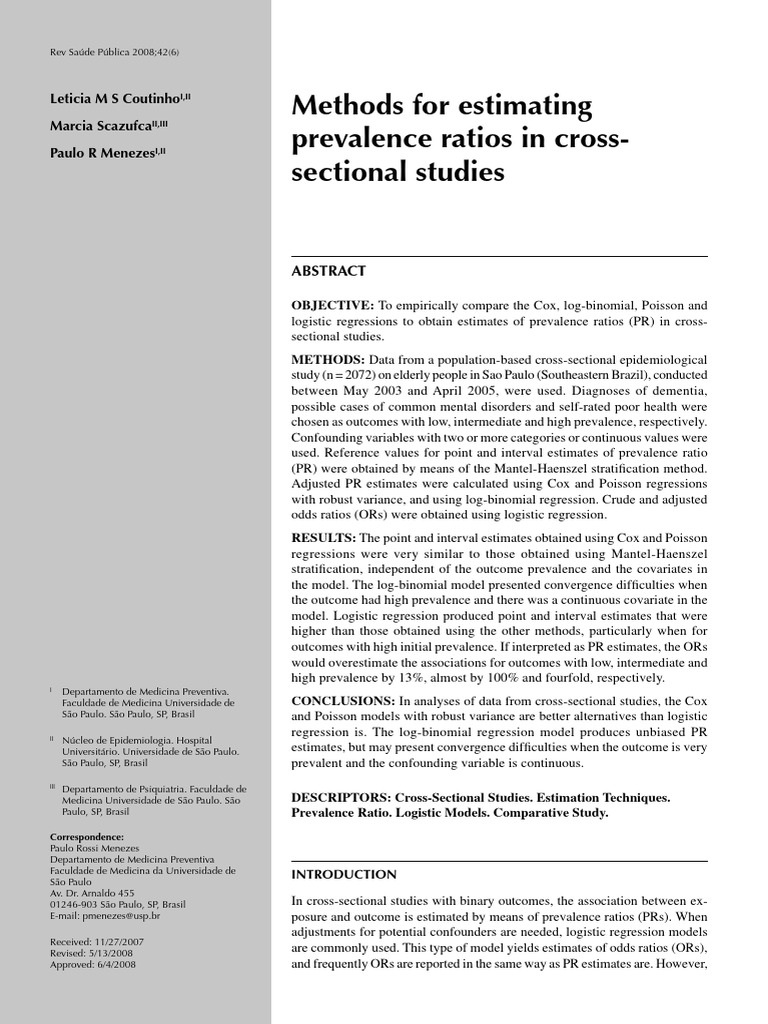 Methods For Estimating Prevalence Ratio | PDF | Regression Analysis | Logistic Regression