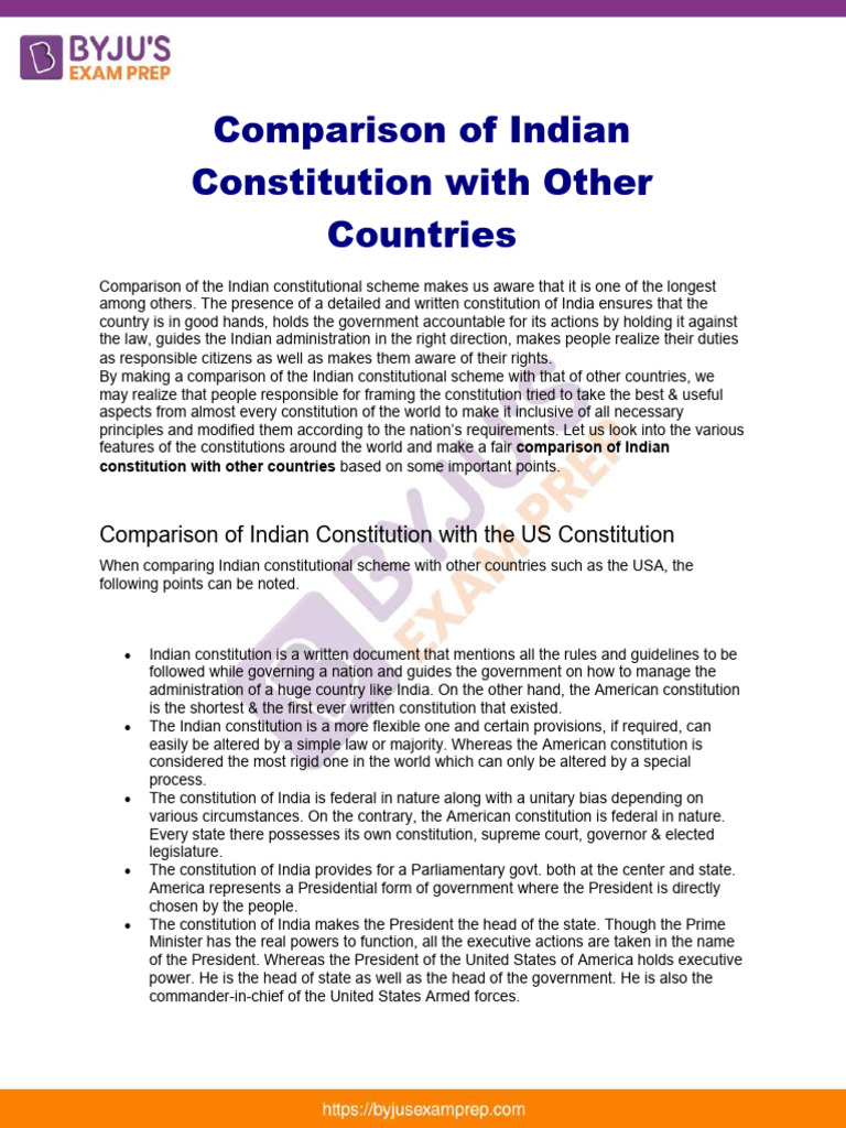 Comparison of Indian Constitution With Other Countries Upsc Notes 75 ...