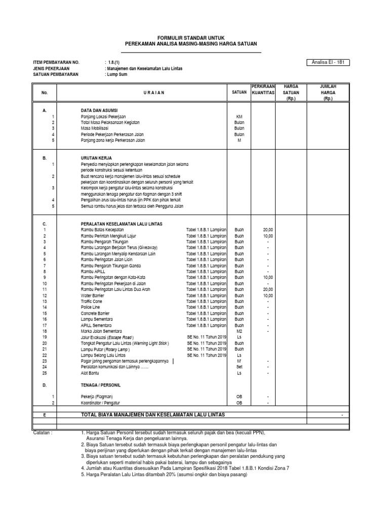 Harga Satuan Keselamatan Kerja Lump | PDF