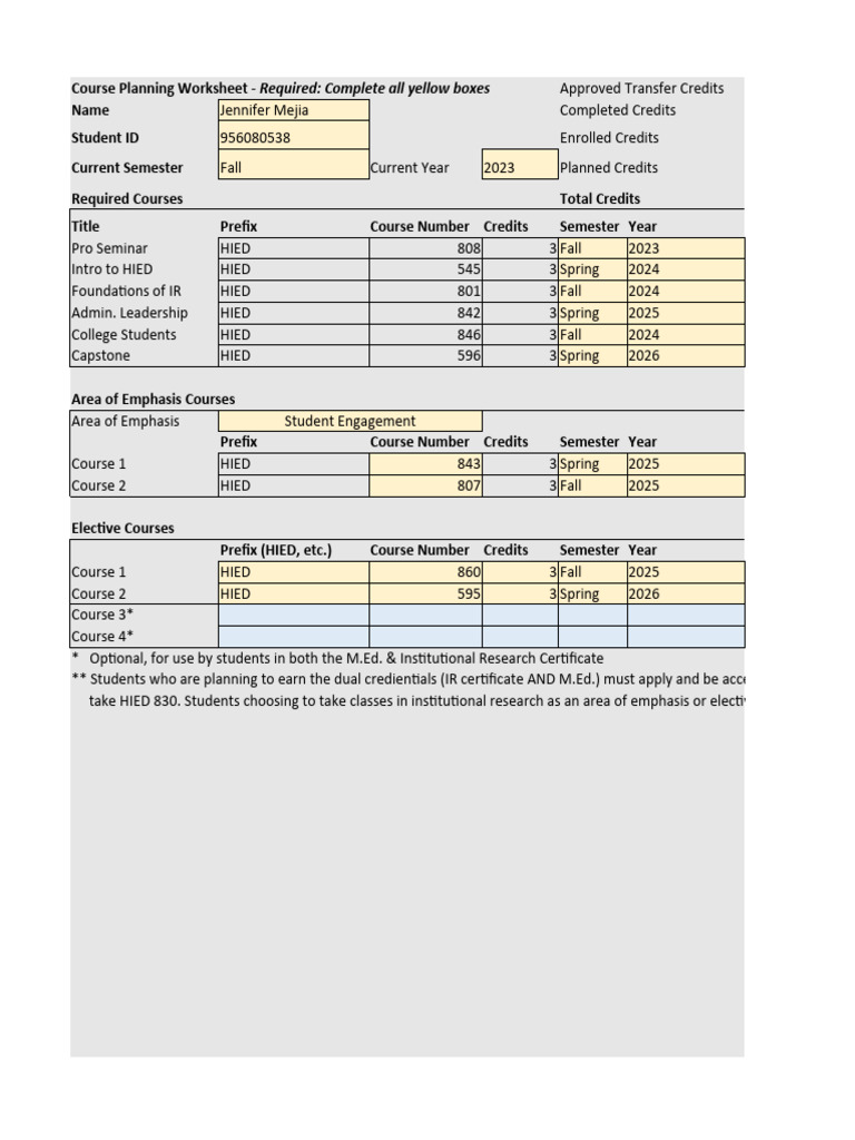 Mejia Course Planning Worksheet | PDF | Career & Growth
