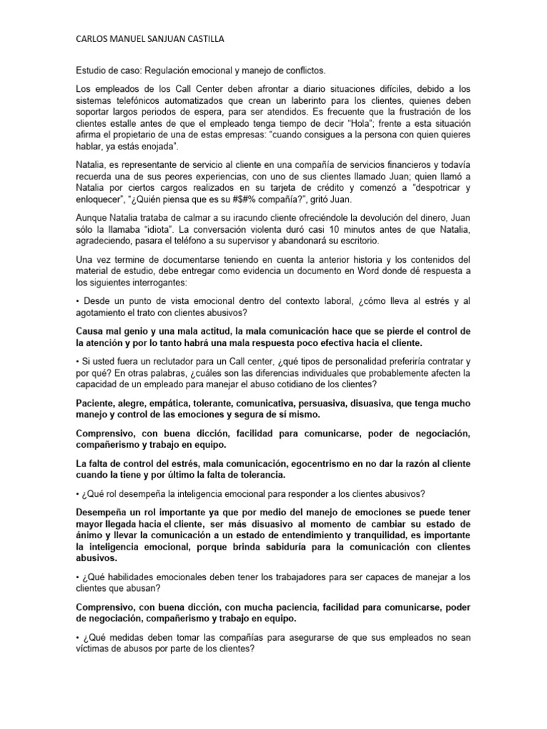 Evidencia 3 Pdf Las Emociones Centro De Llamadas