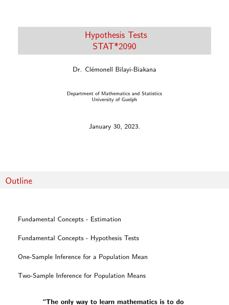 Stats 2090 - Hypothesis Testing | PDF | P Value | Statistics
