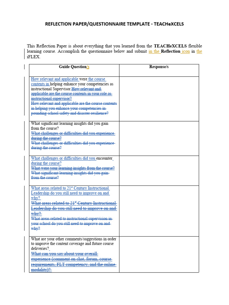 3 Guide Questions - REFLECTION PAPER Template | PDF