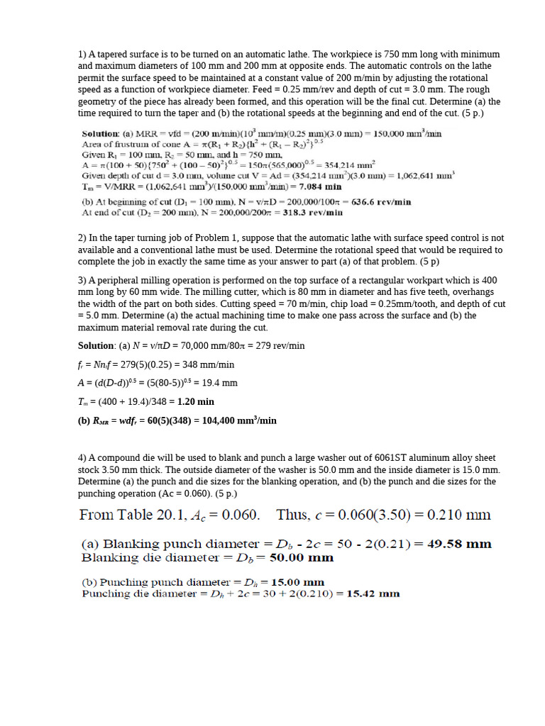 Solution: (a) N = v/πD = 70,000 mm/80 = 279 rev/min | PDF | Strength Of Materials | Deformation ...